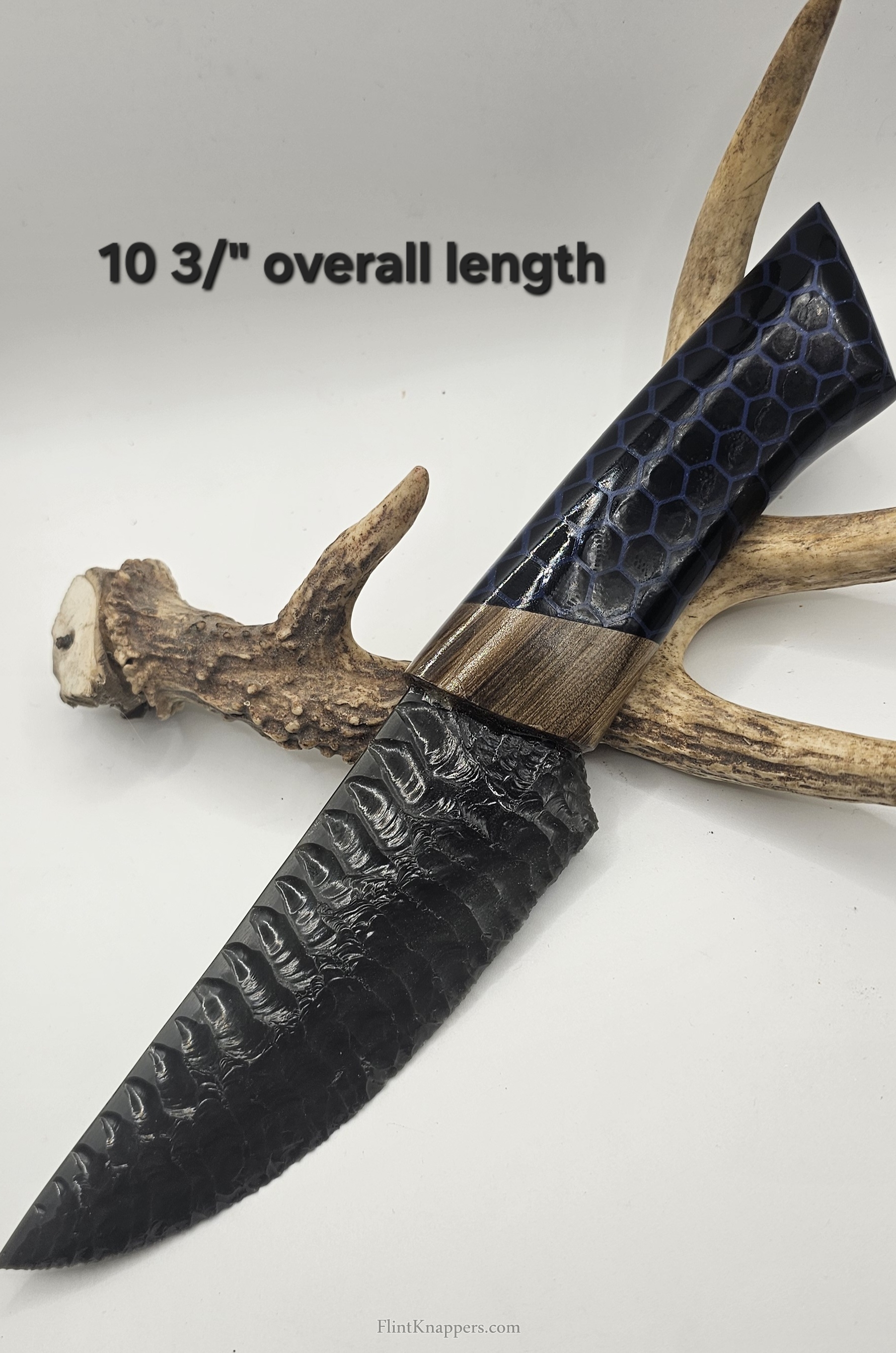 Obsidian blade handle is aluminum honeycomb cast in resin