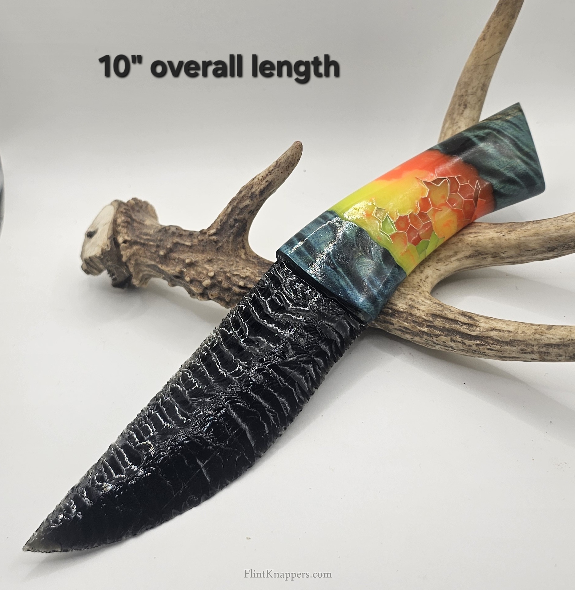 Keokuk blade. Handle is antler with Fordite end cap.
